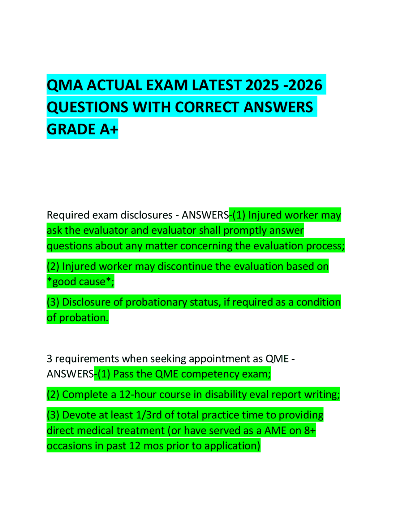 QME Exam Questions and Answers 2025-2026: A+ Grade Guide | Exams ...