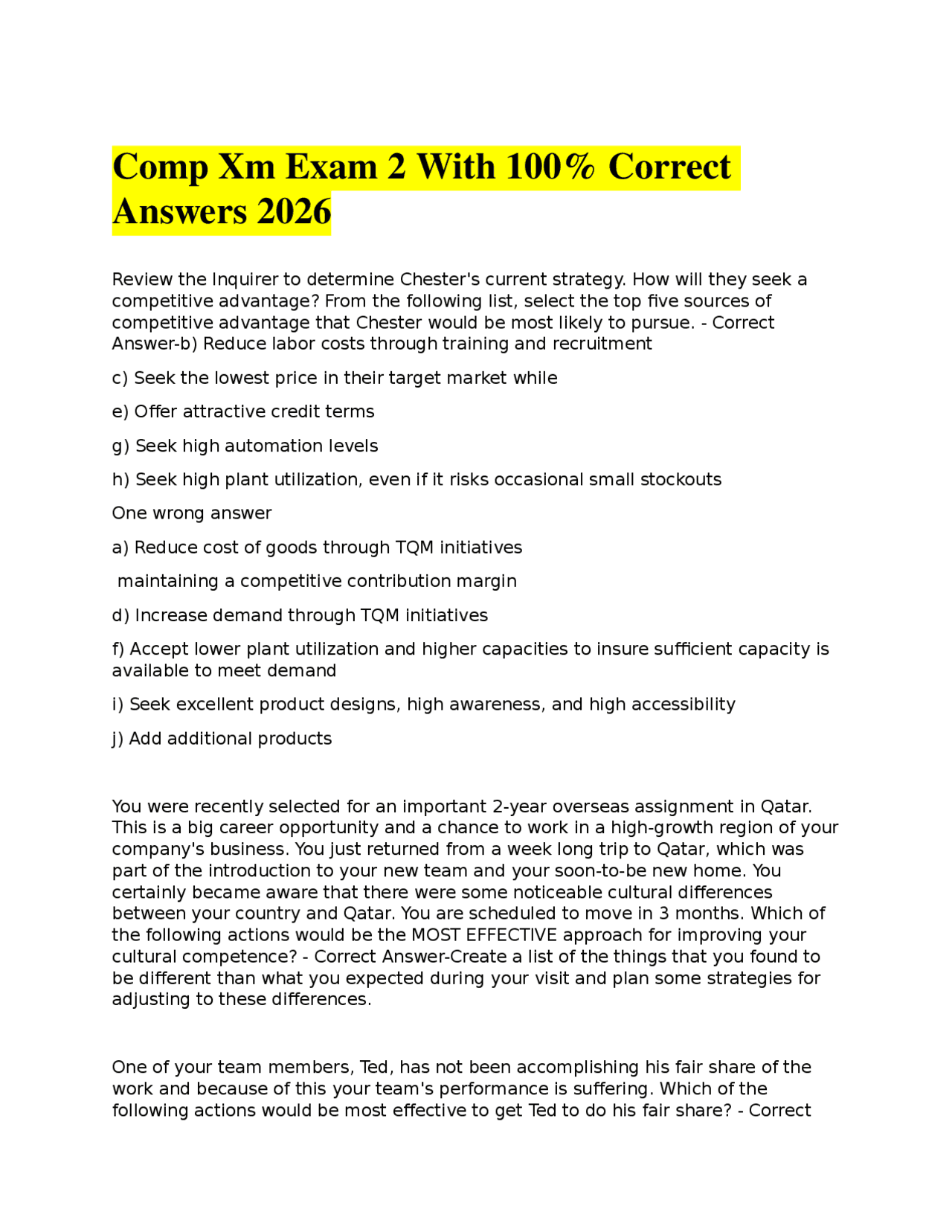 Comp Xm Exam 2 With 100% Correct Answers 2026 | Exams Advanced ...