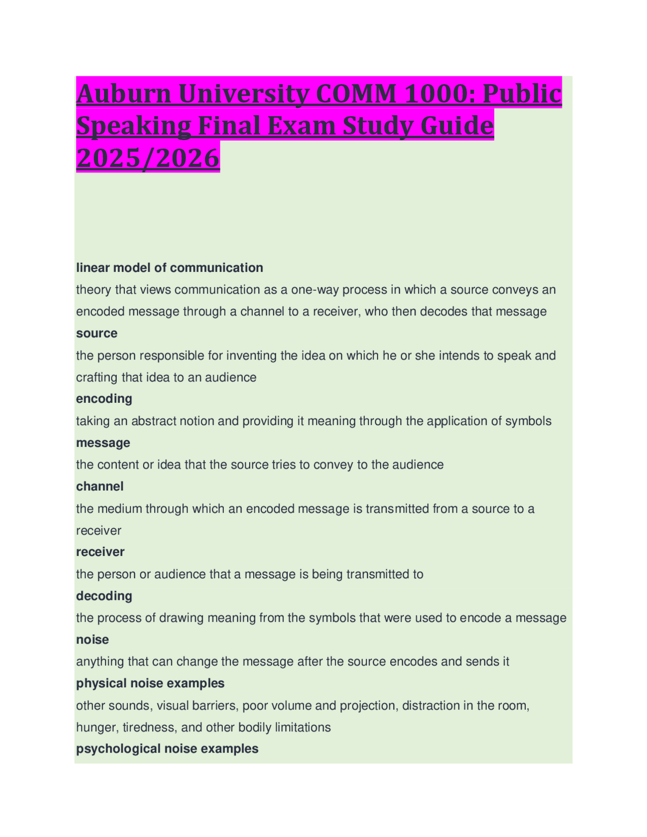 Public Speaking Final Exam Study Guide: Key Concepts and Theories ...