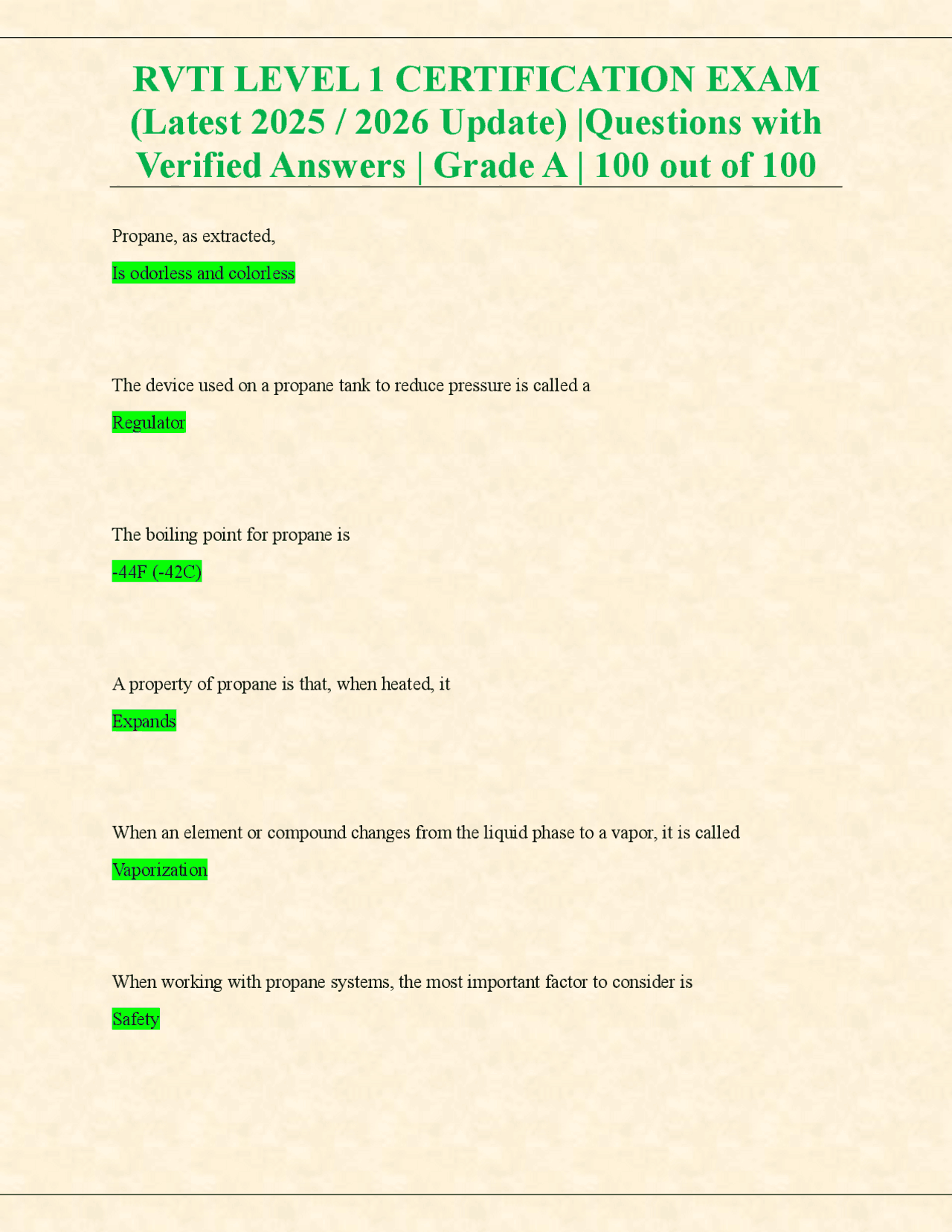 RVTI Level 1 Certification Exam Questions and Answers (2025/2026 Update ...