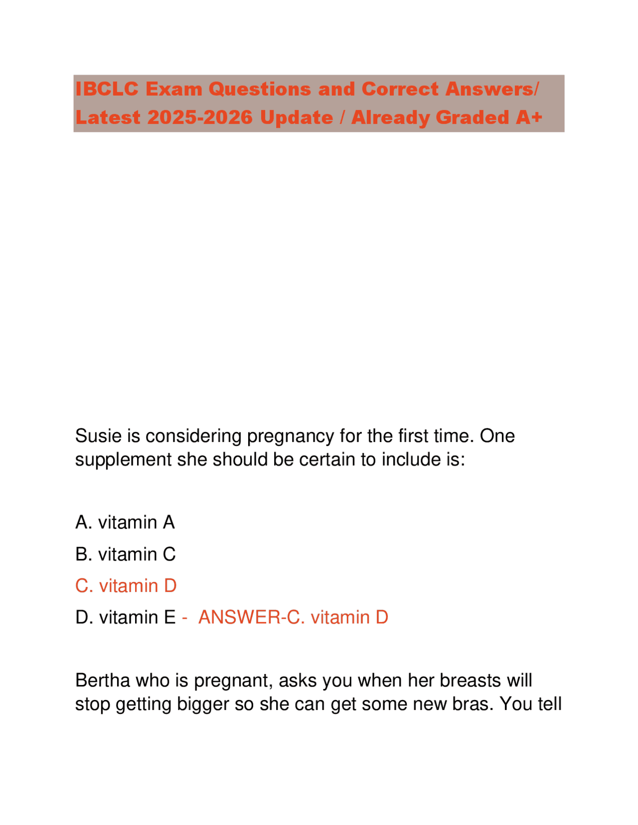 IBCLC Exam Questions and Correct Answers/ Latest 2025-2026 Update ...