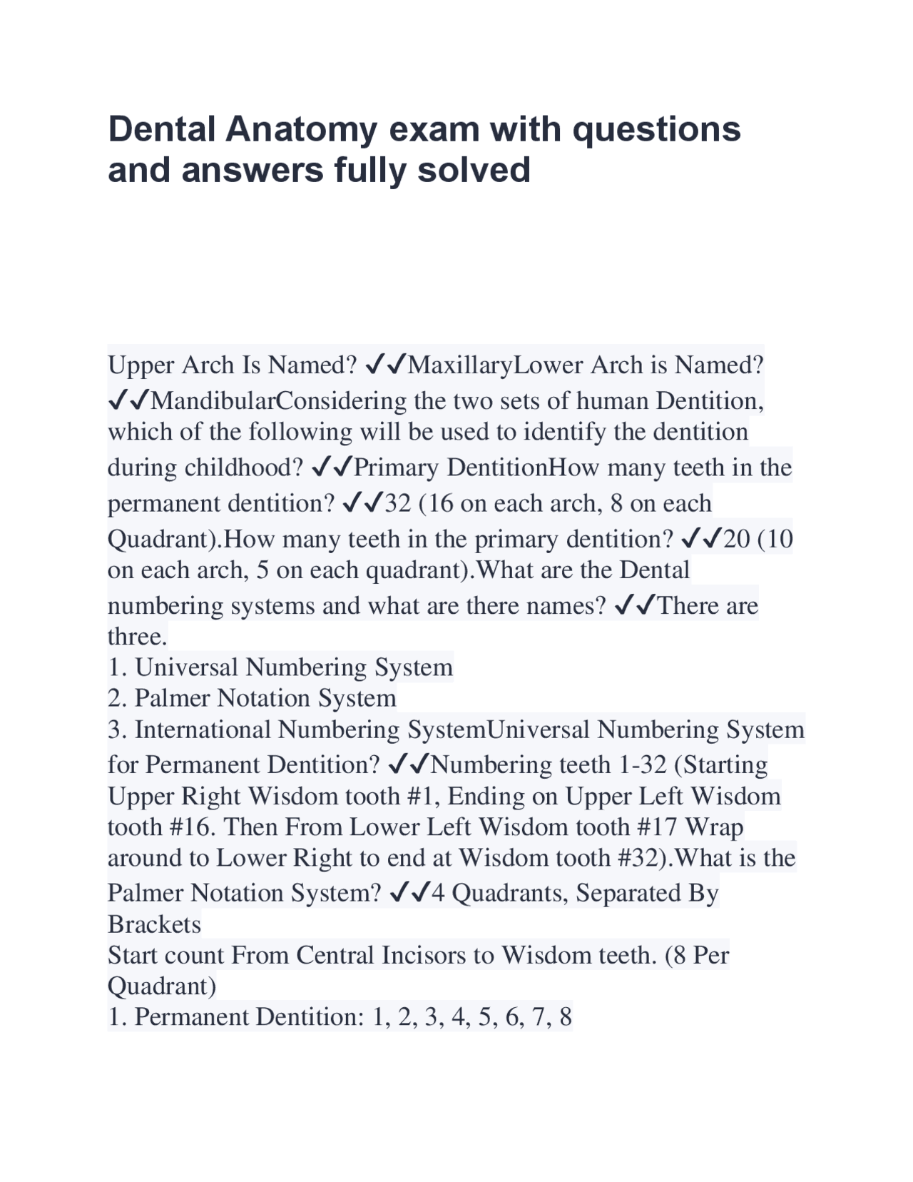 Dental Anatomy Exam: Comprehensive Q&A for Students | Exams Nursing ...