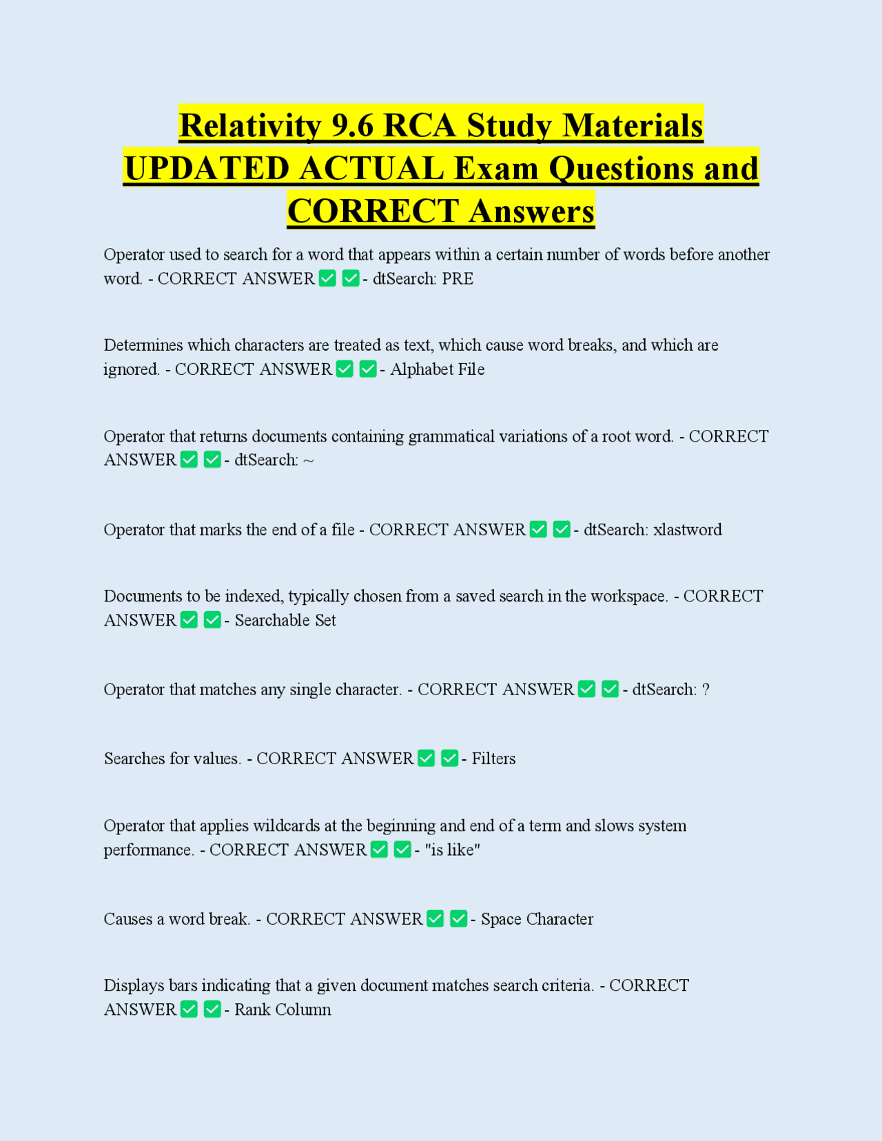 Relativity RCA Exam Questions and Answers | Exams Medicine | Docsity