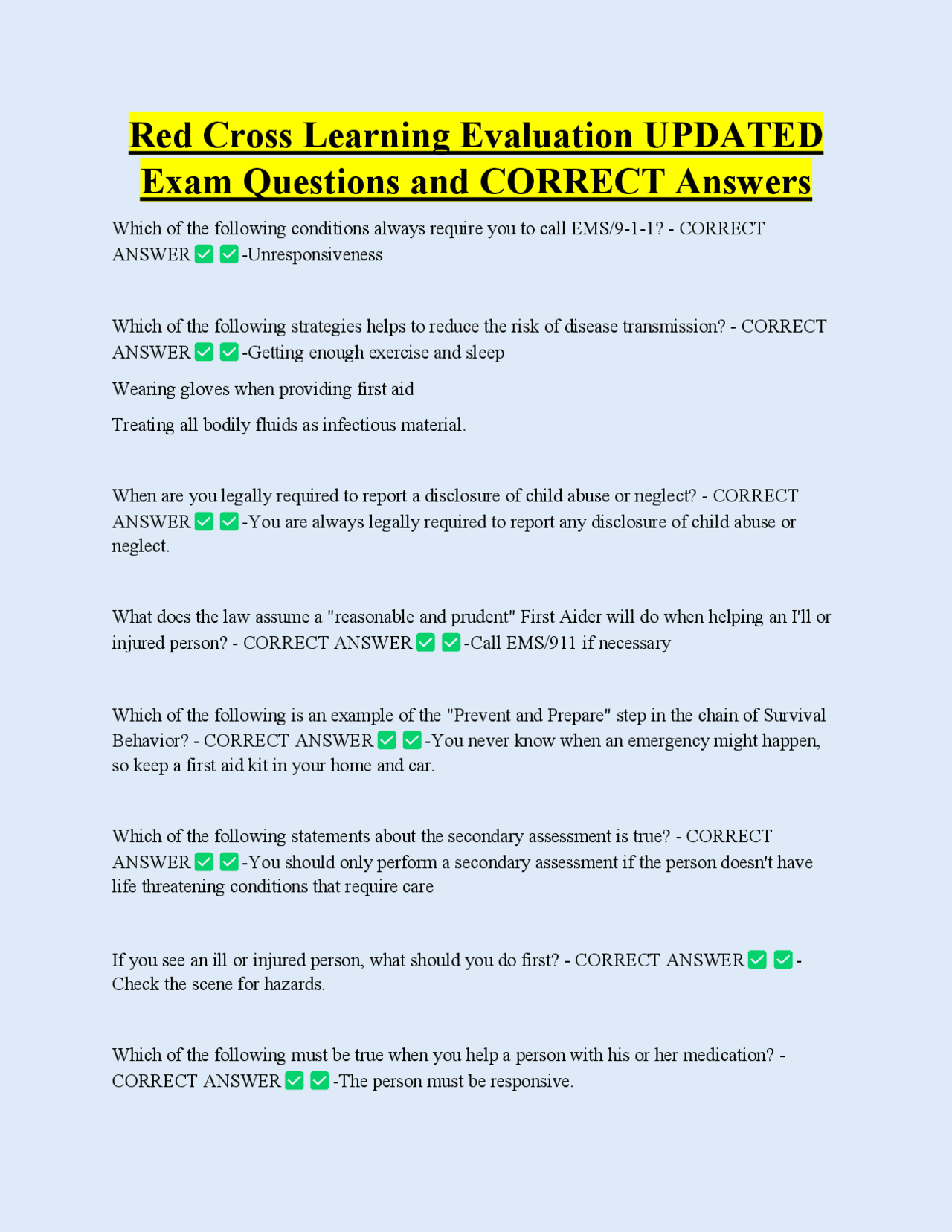 Red Cross Learning Evaluation: Exam Questions and Answers | Exams ...