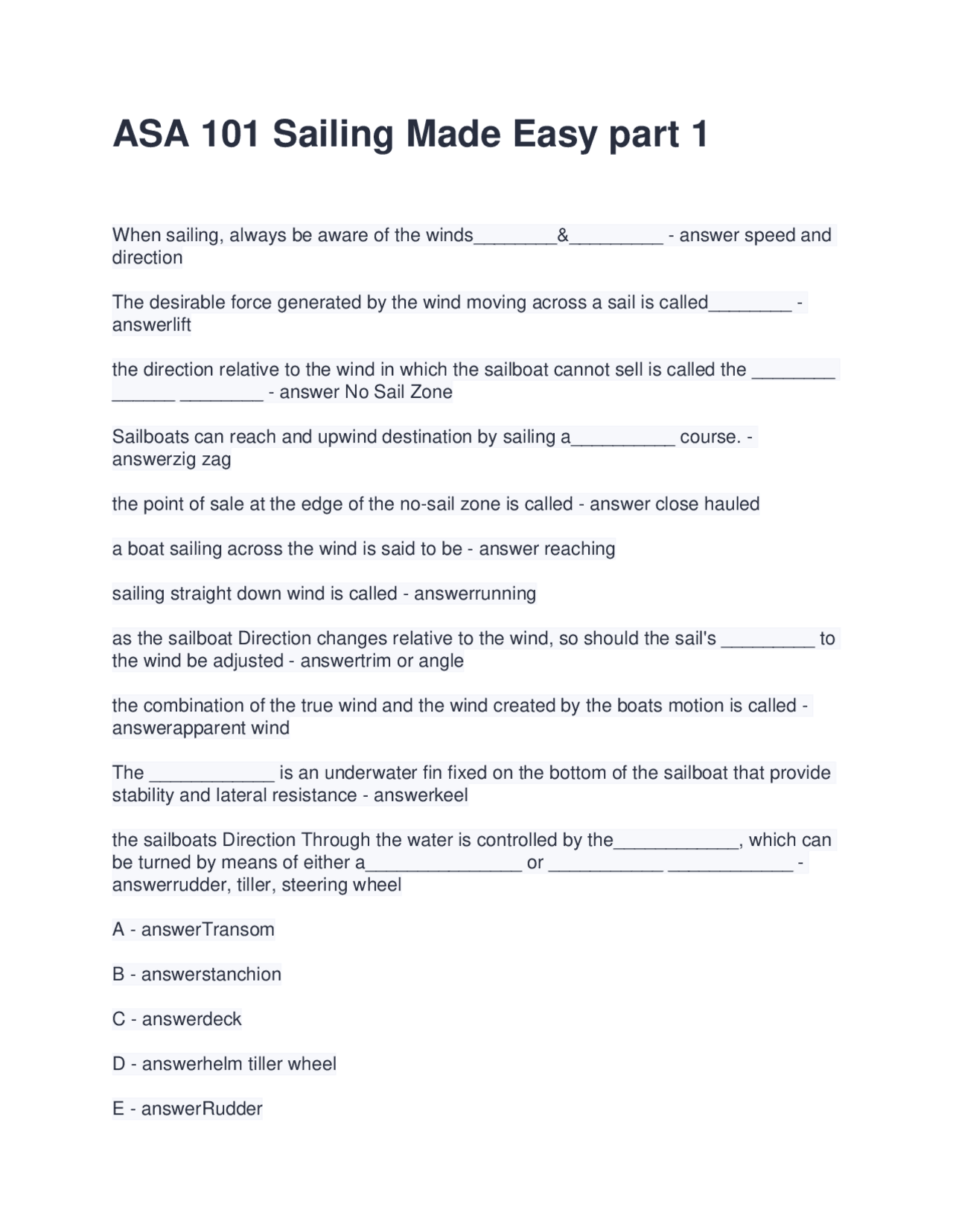 ASA 101 Sailing Made Easy: Questions and Answers | Exams Advanced ...
