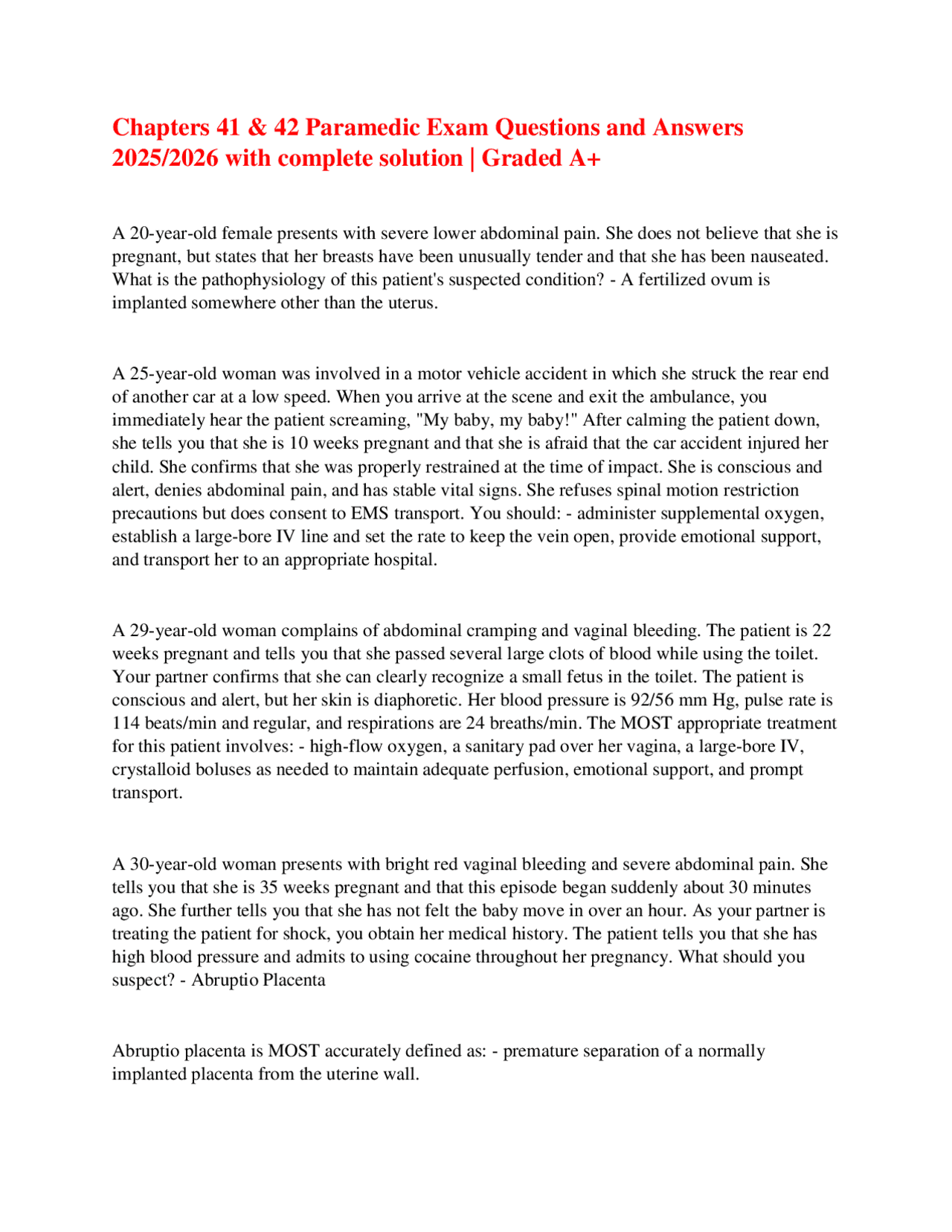 Chapters 41 & 42 Paramedic Exam Questions and Answers 2025/2026 with ...