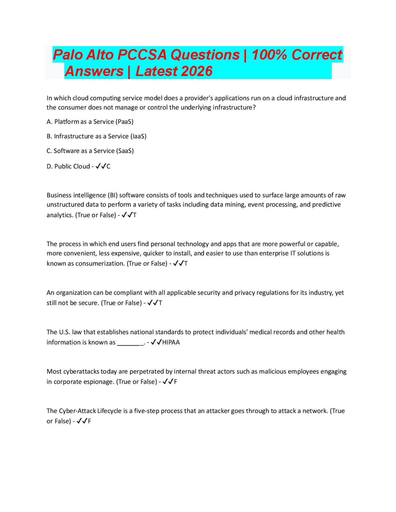 Palo Alto PCCSA Certification Exam Questions and Answers 2026 | Exams ...