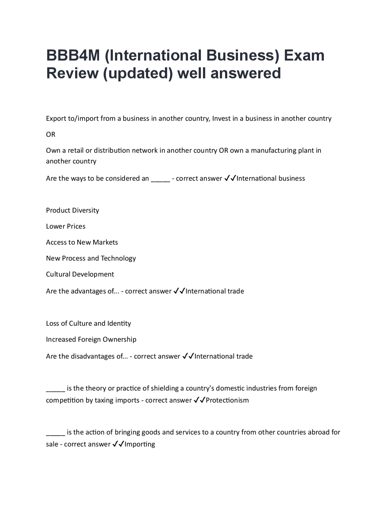BBB4M (International Business) Exam Review (updated) well answered-11 ...