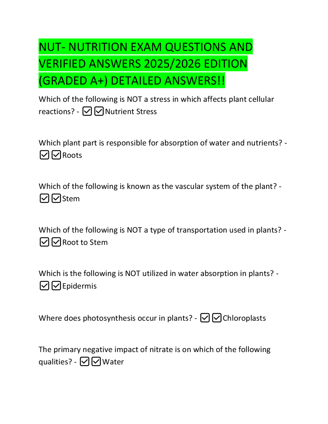 Nutrition Exam Questions and Answers 2025/2026 | Exams Nutrition | Docsity