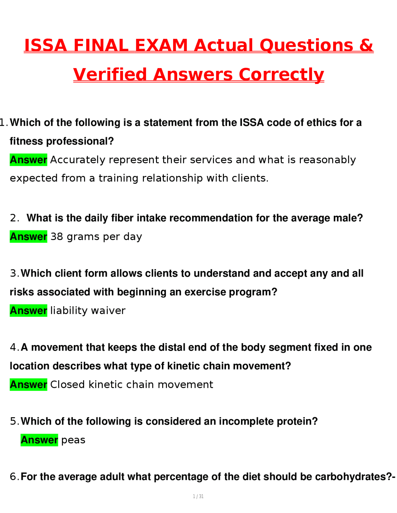 ISSA FINAL EXAM 2025 Latest Questions and Answers (2025 / 2026 ...