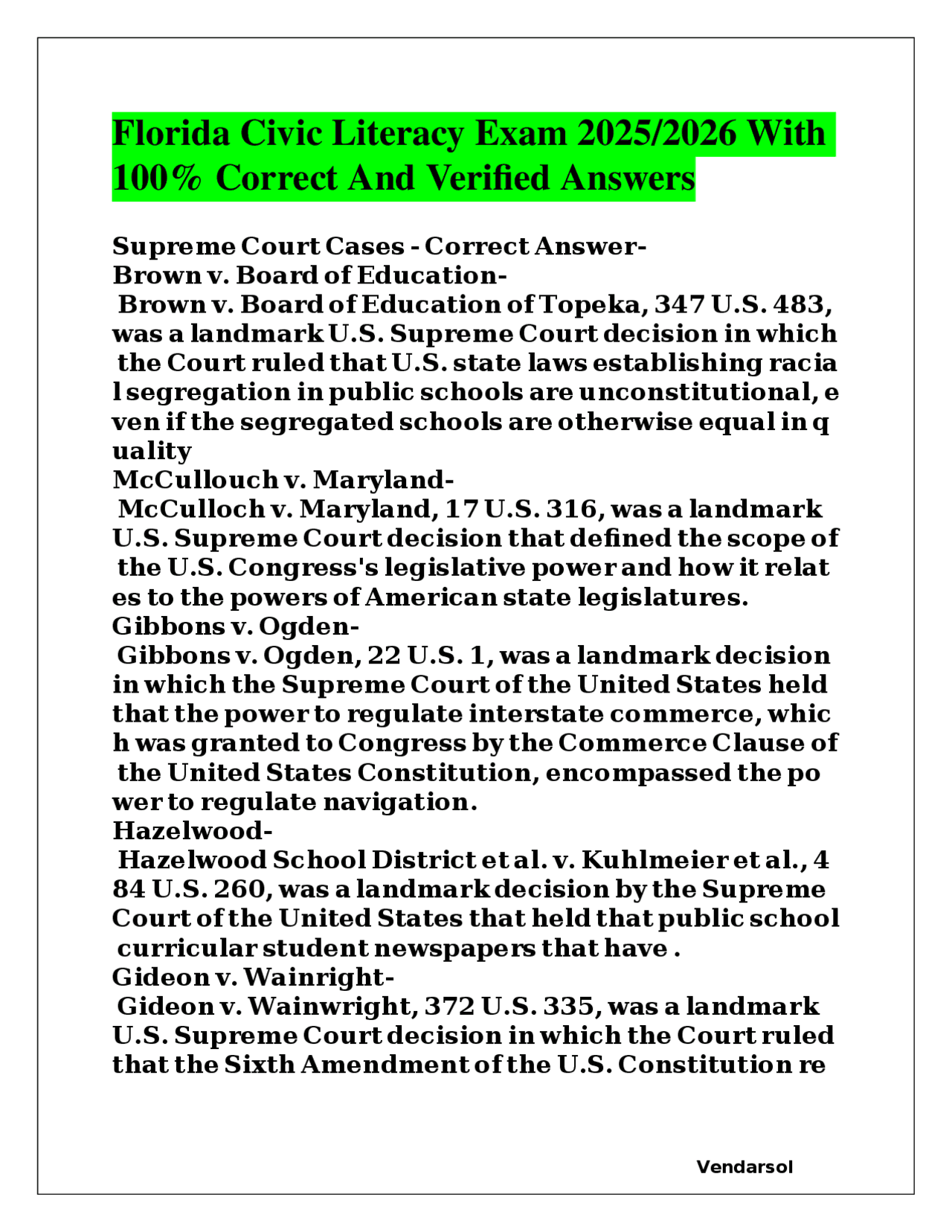 Florida Civic Literacy Exam Prep 2025/2026: Key Cases, History, and ...