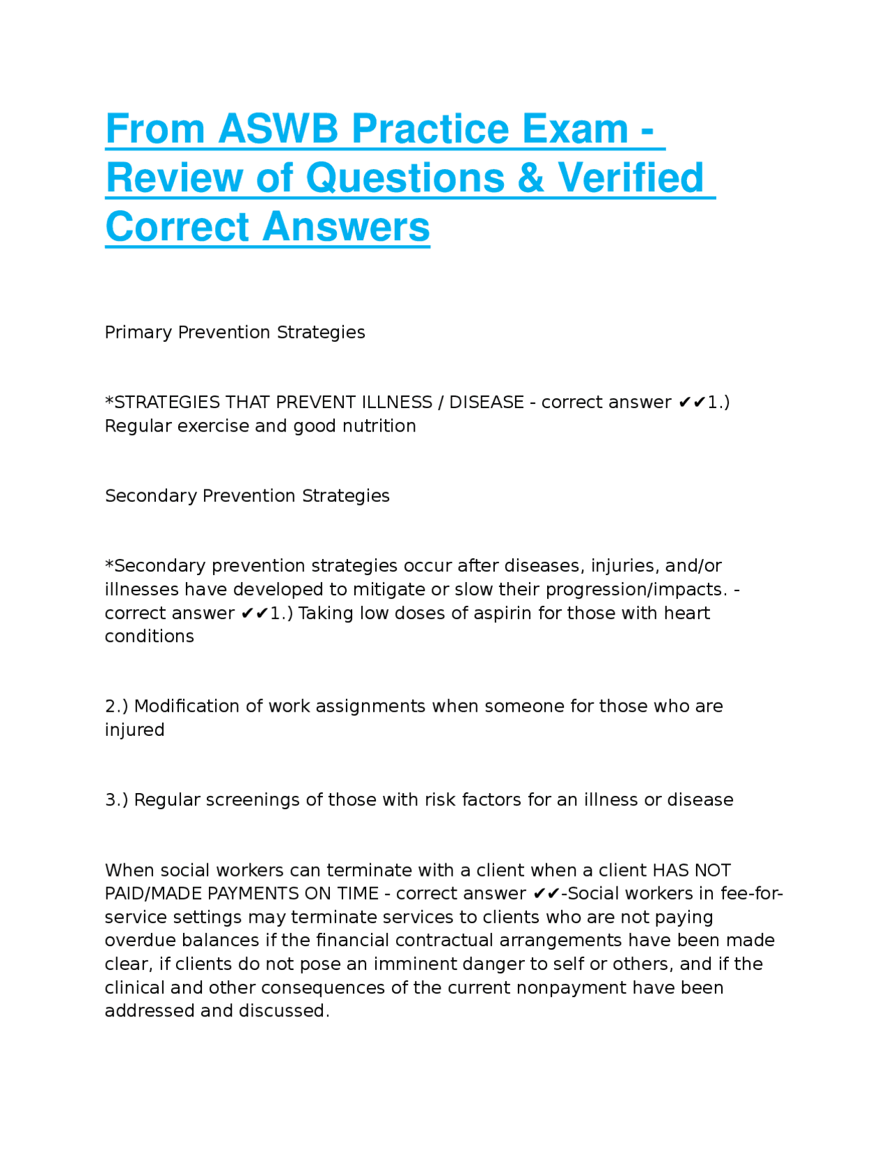 ASWB Practice Exam Review: Questions and Verified Answers | Exams ...