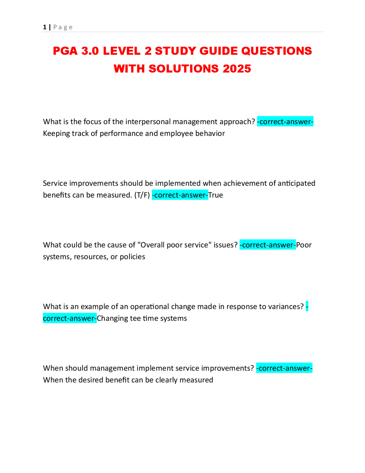 PGA Level 2 Golf Management Study Guide with Questions and Solutions ...