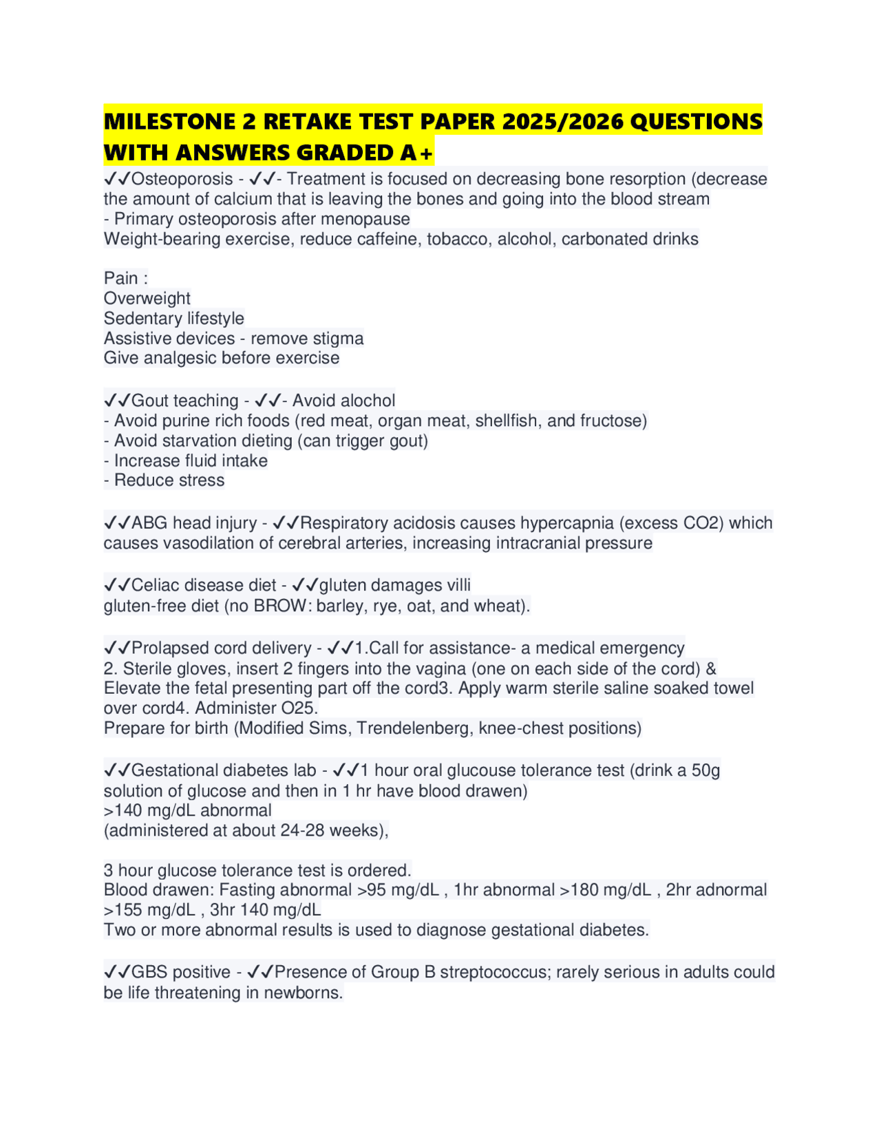 MILESTONE 2 RETAKE TEST PAPER 2025/2026 QUESTIONS WITH ANSWERS GRADED ...