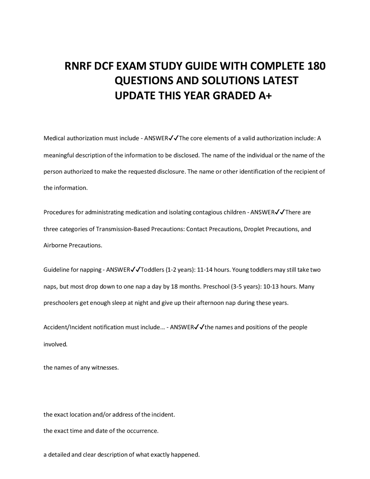 RNRF DCF Exam Study Guide: 180 Questions and Solutions | Exams Medicine ...