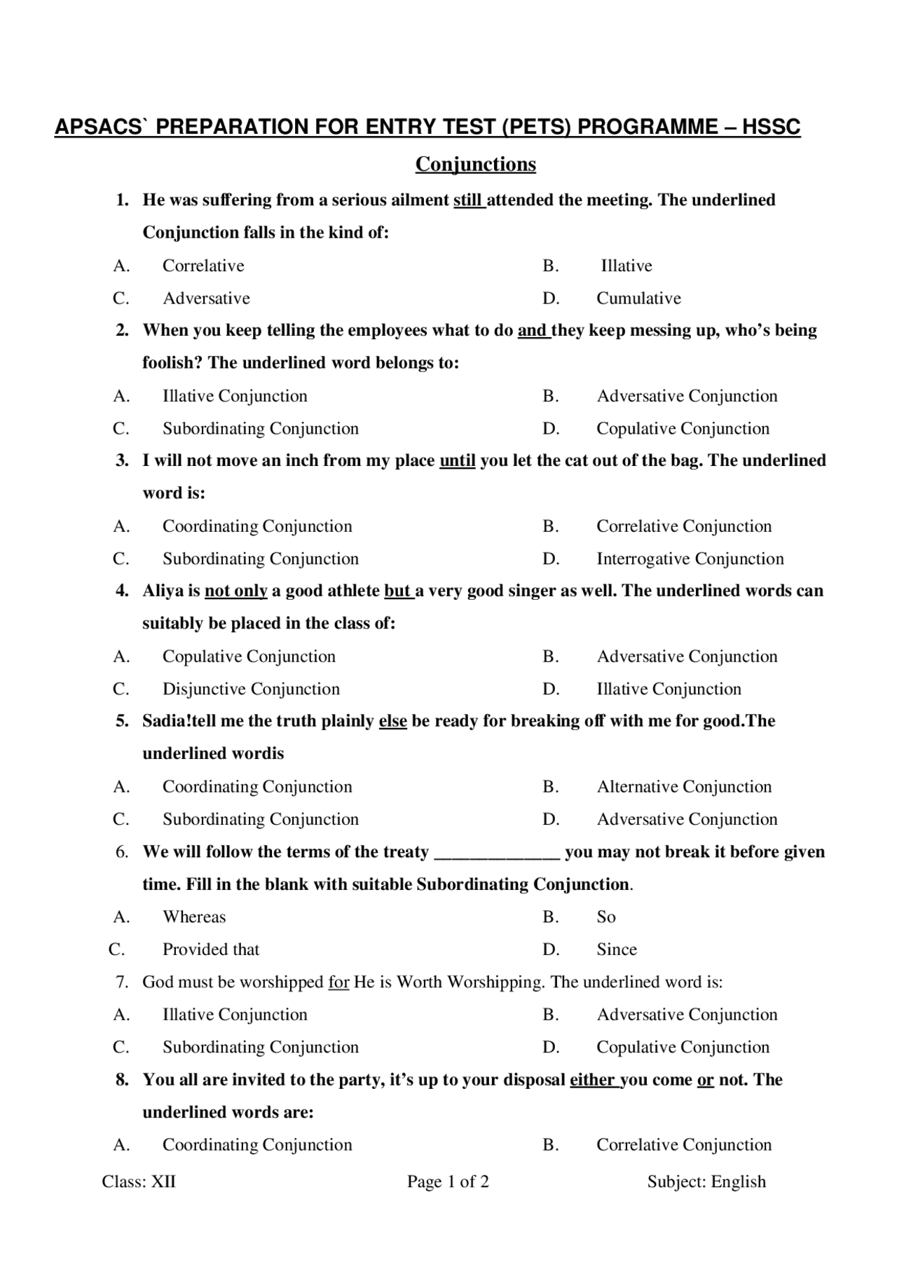 English Grammar Exercises: Conjunctions, Verbs, and Adverbs | Quizzes ...