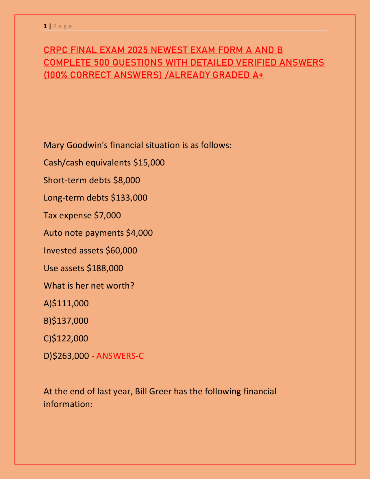 CRPC FINAL EXAM 2025 NEWEST EXAM FORM A AND B COMPLETE 500 QUESTIONS ...