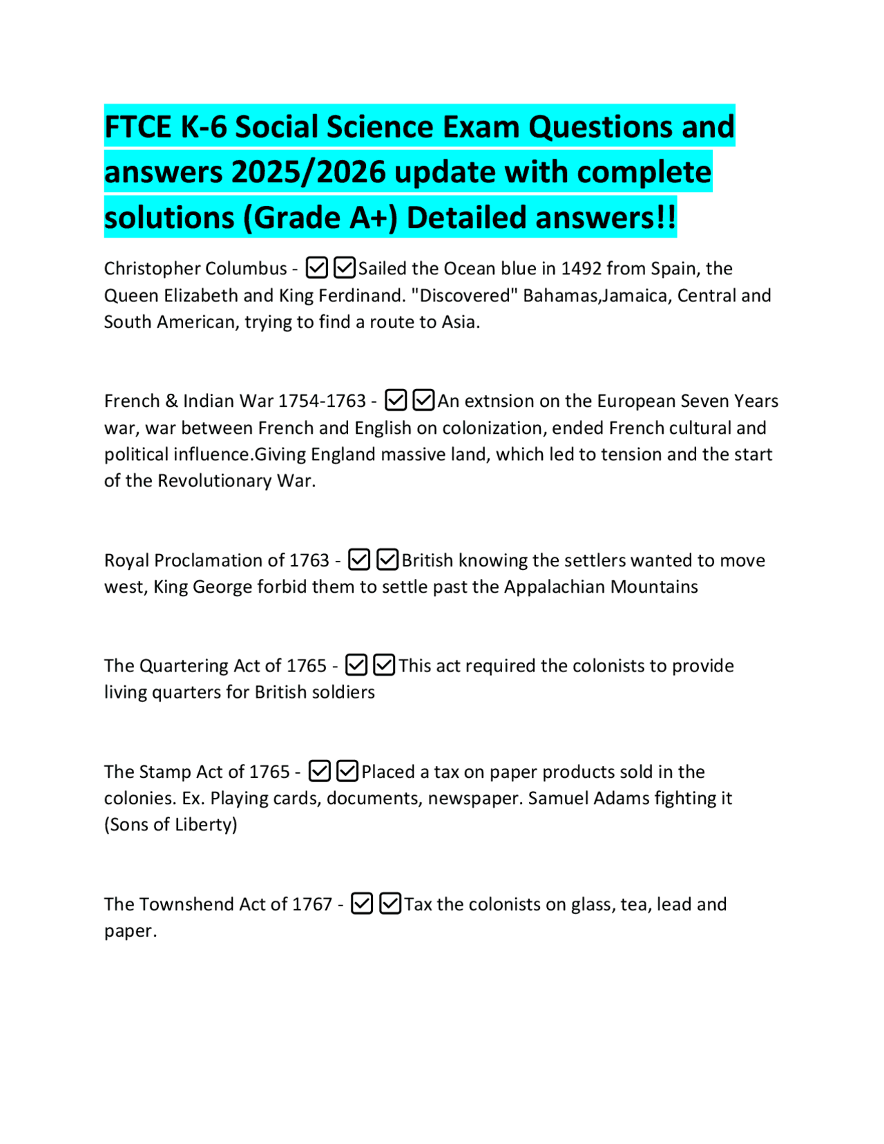 FTCE K-6 Social Science Exam Q&A: 2025/2026 Update with Complete ...