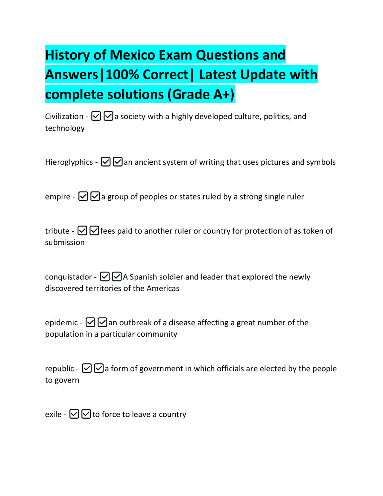 History of Mexico: Exam Questions and Answers | Exams History | Docsity