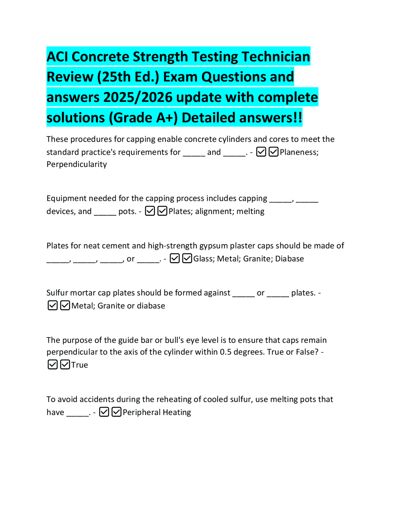 ACI Concrete Strength Testing Technician Exam Q&A (25th Ed.) | Exams ...