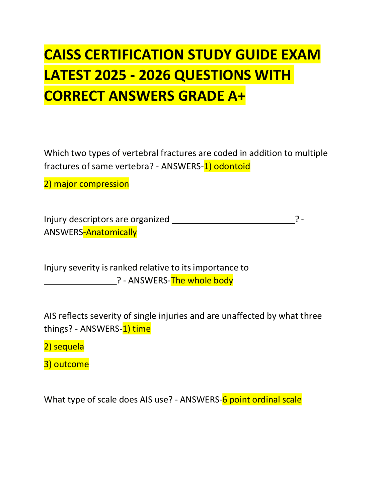 CAISS CERTIFICATION STUDY GUIDE EXAM LATEST 2025 - 2026 QUESTIONS WITH ...