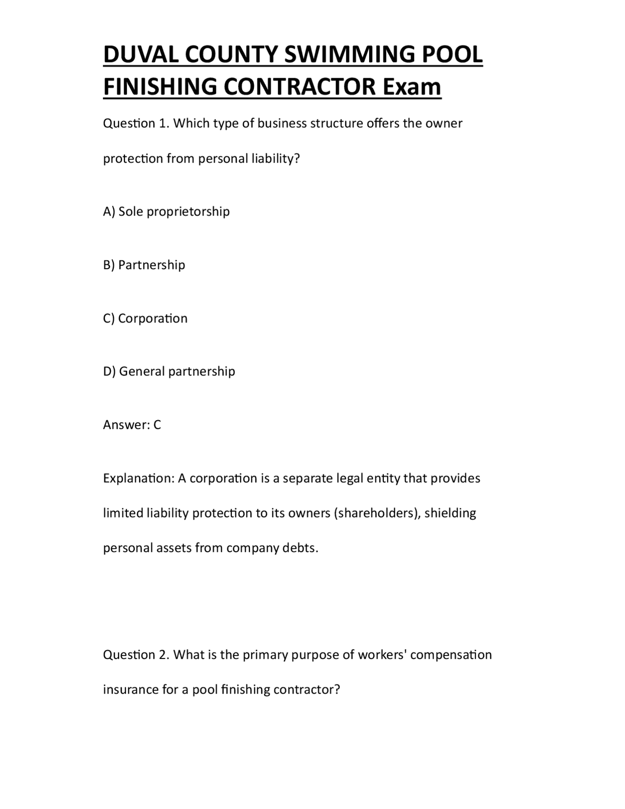 Swimming Pool Finishing Contractor Exam Questions and Answers | Exams ...