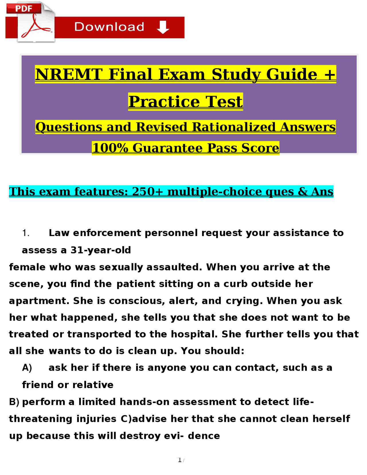 NREMT Practice Questions | 2025/2026 Updated EMT, AEMT & Paramedic Prep ...