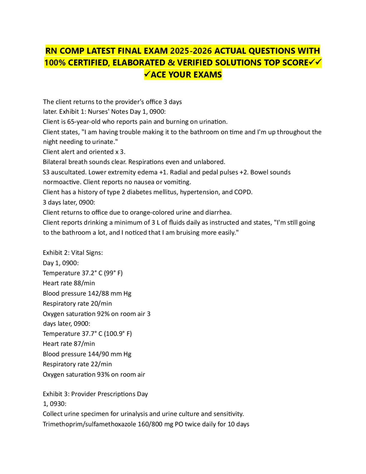 Nursing Exam Questions and Answers 2025-2026 | Exams Nursing | Docsity