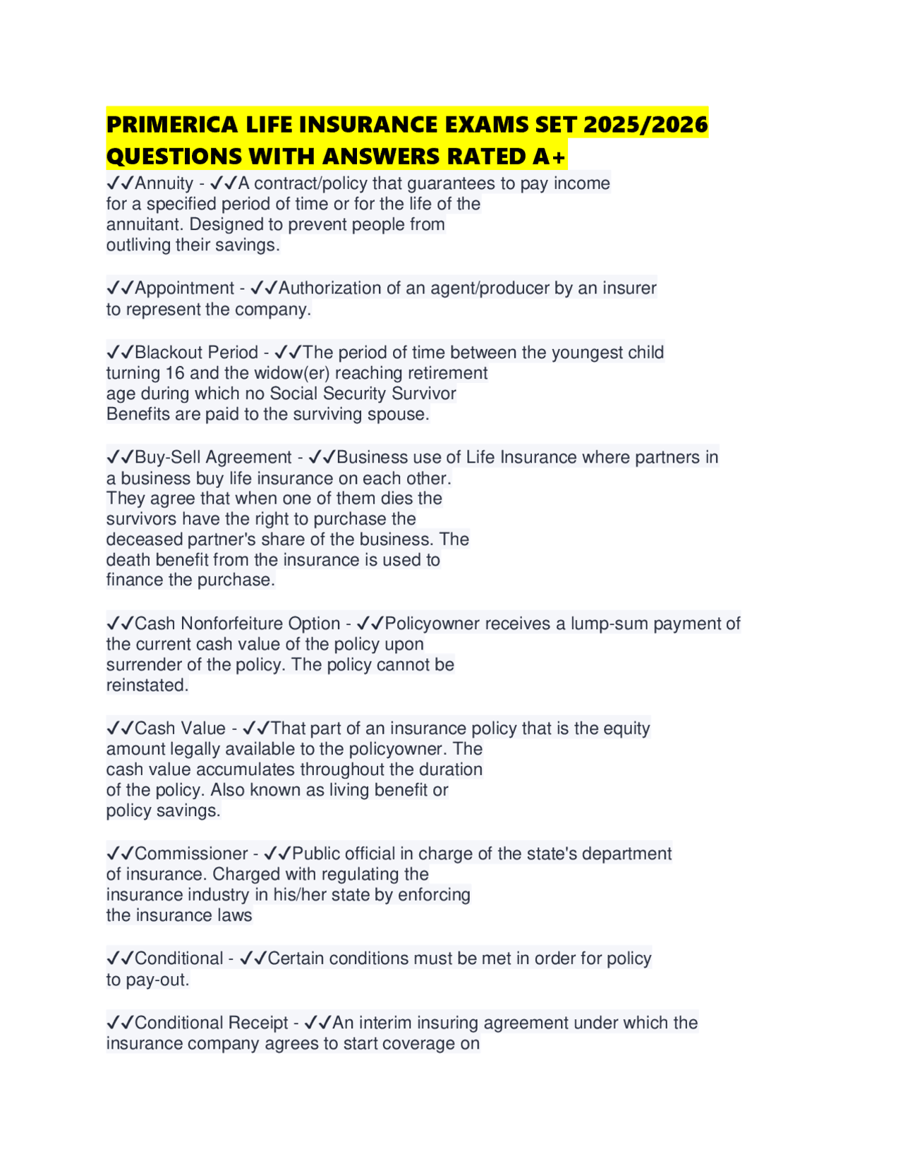 PRIMERICA LIFE INSURANCE EXAMS SET 2025/2026 QUESTIONS WITH ANSWERS ...