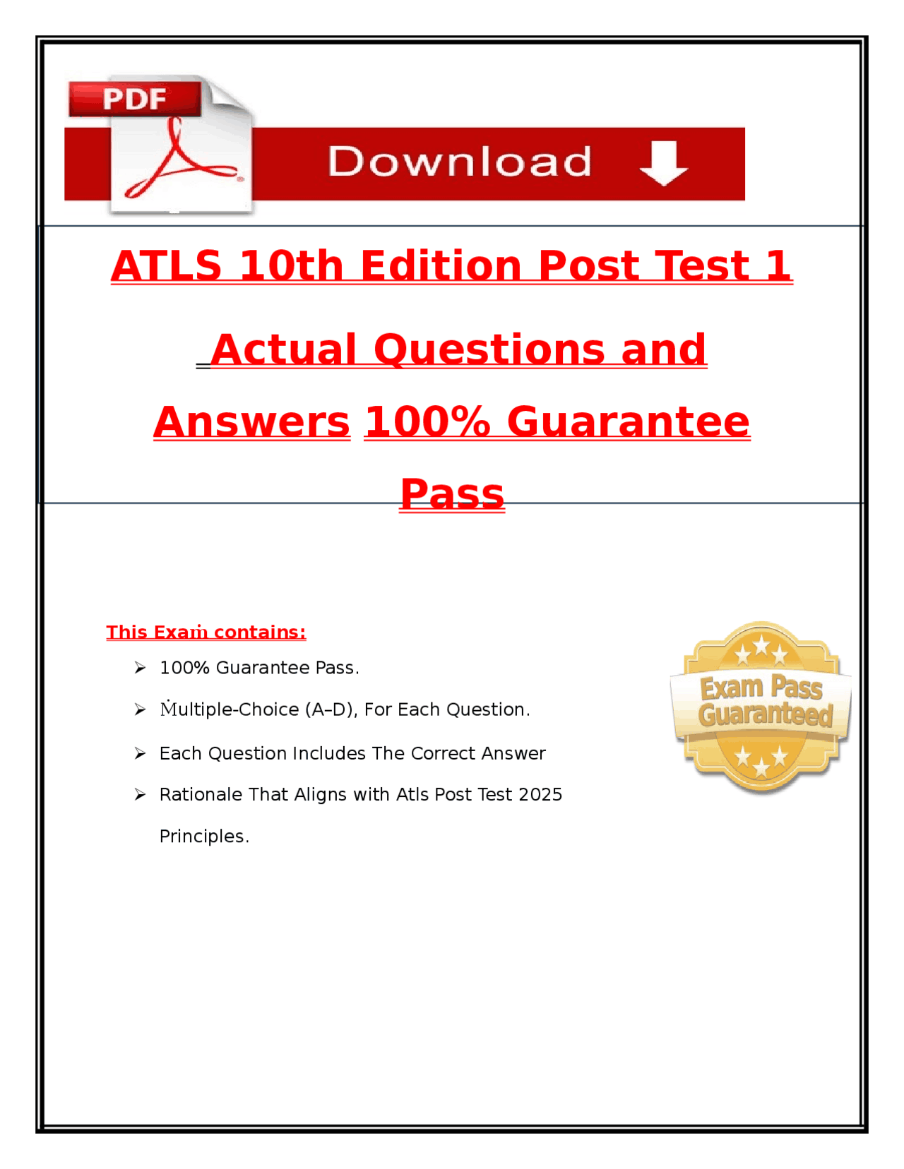 ATLS 10th Edition Post Test 1 | Actual Questions and Verified Answers ...