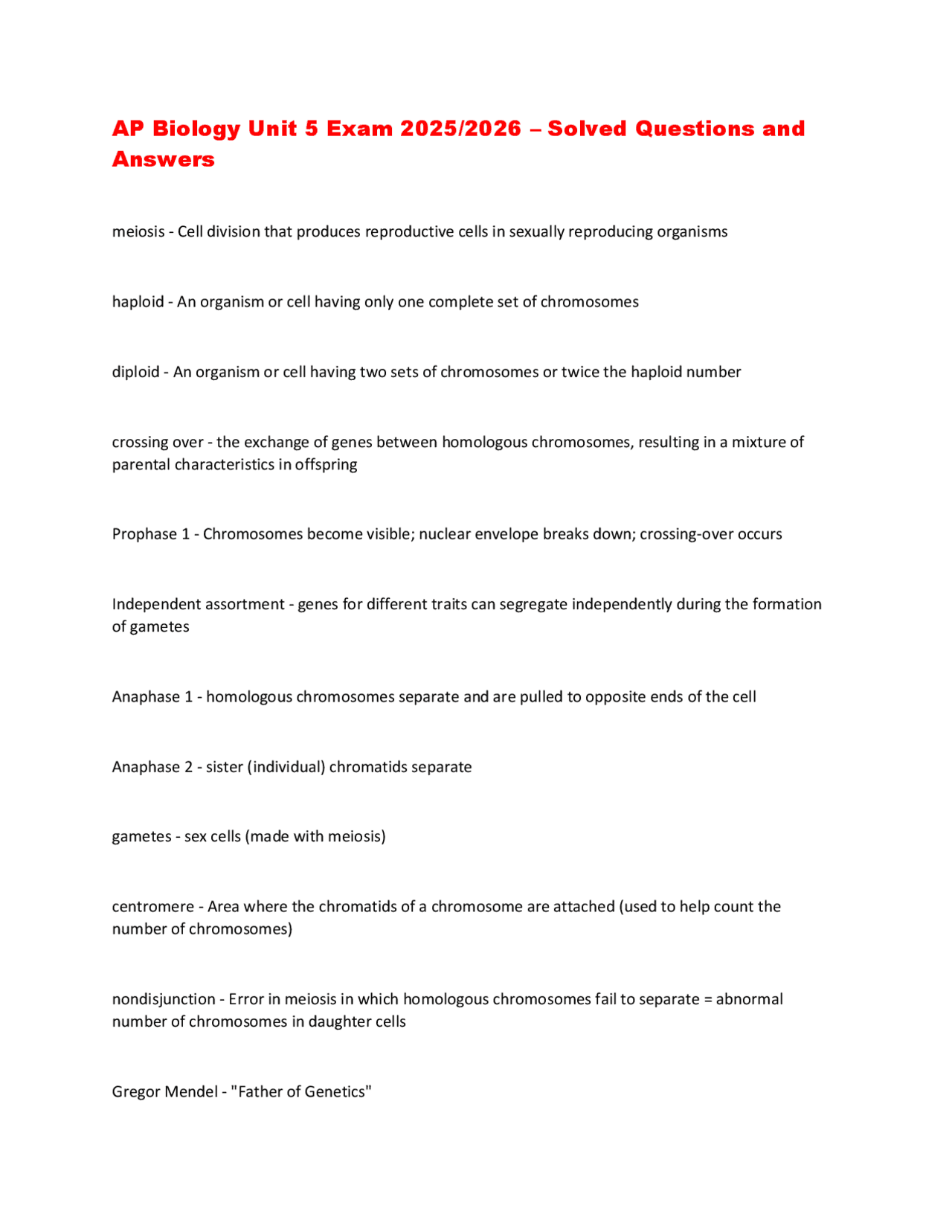 AP Biology Unit 5 Exam 2025/2026 – Solved Questions and Answers | Exams ...