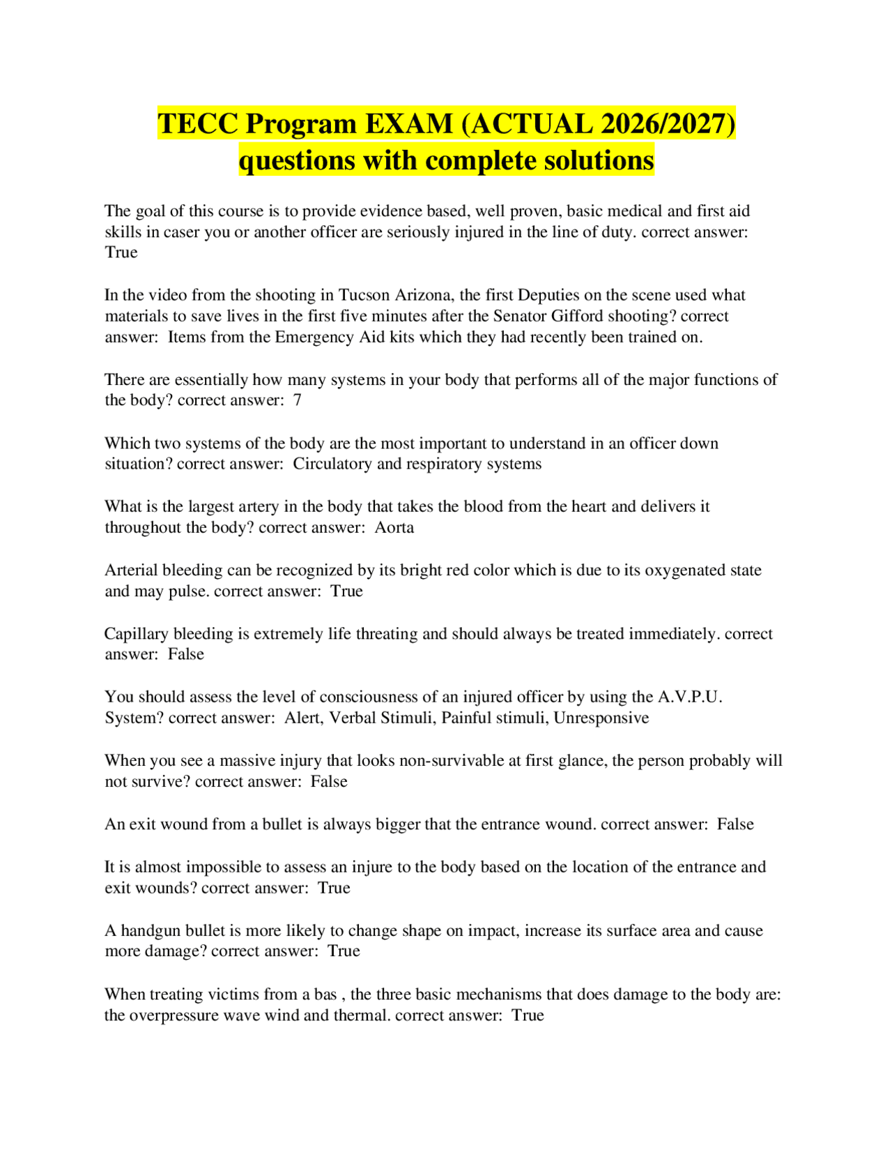 TECC Program EXAM (ACTUAL 2026/2027) questions with complete solutions ...