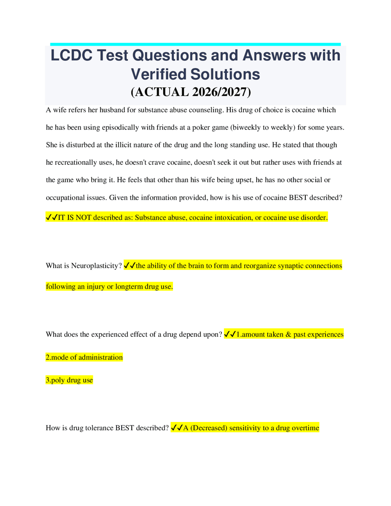 LCDC Test Questions and Answers with Verified Solutions (ACTUAL 2026/ ...