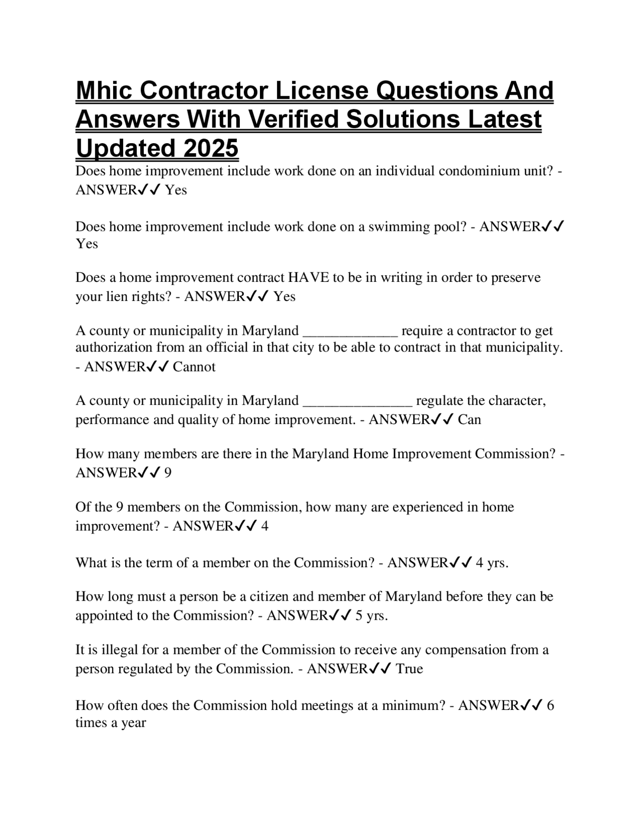 MHIC Contractor License Exam Q&A: Maryland Home Improvement | Exams ...