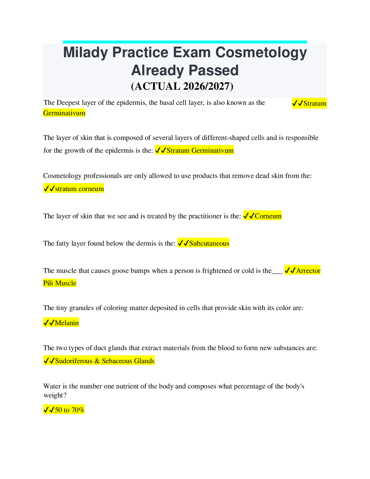 Milady Practice Exam Cosmetology Already Passed (ACTUAL 2026/2027 ...