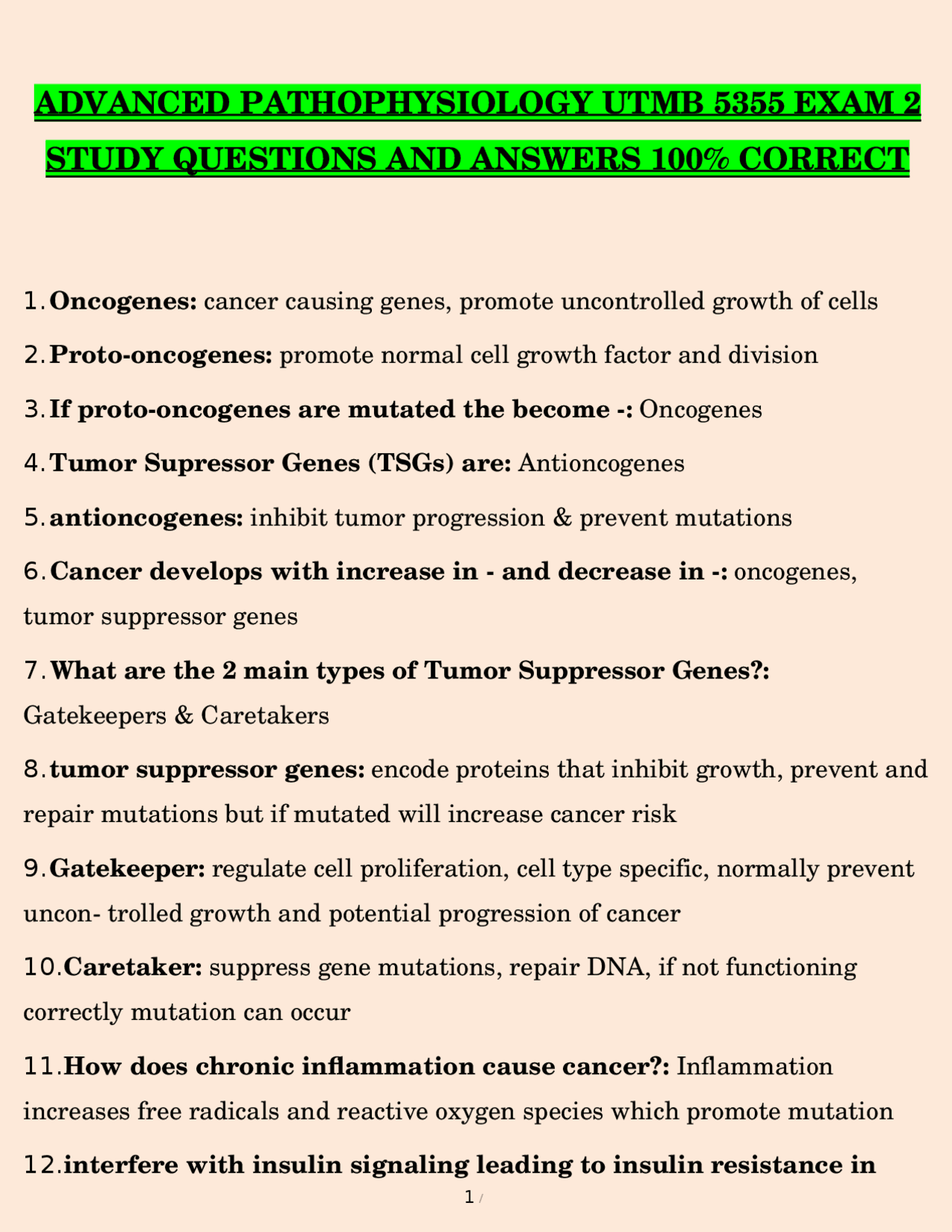 ADVANCED PATHOPHYSIOLOGY UTMB 5355 EXAM 2 STUDY QUESTIONS AND ANSWERS ...