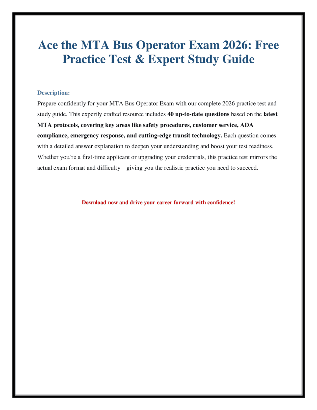 MTA Bus Operator Exam 2026: Practice Test & Study Guide | Exams ...