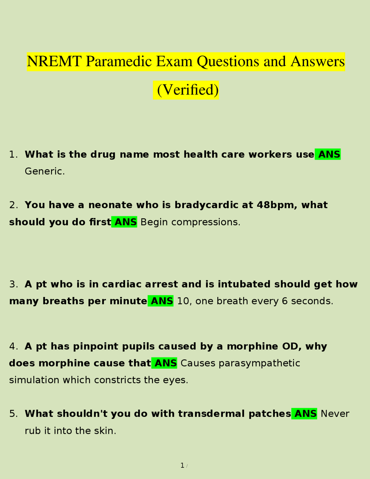 NREMT Paramedic Exam 2025 | Questions and Answers (Verified & Updated ...