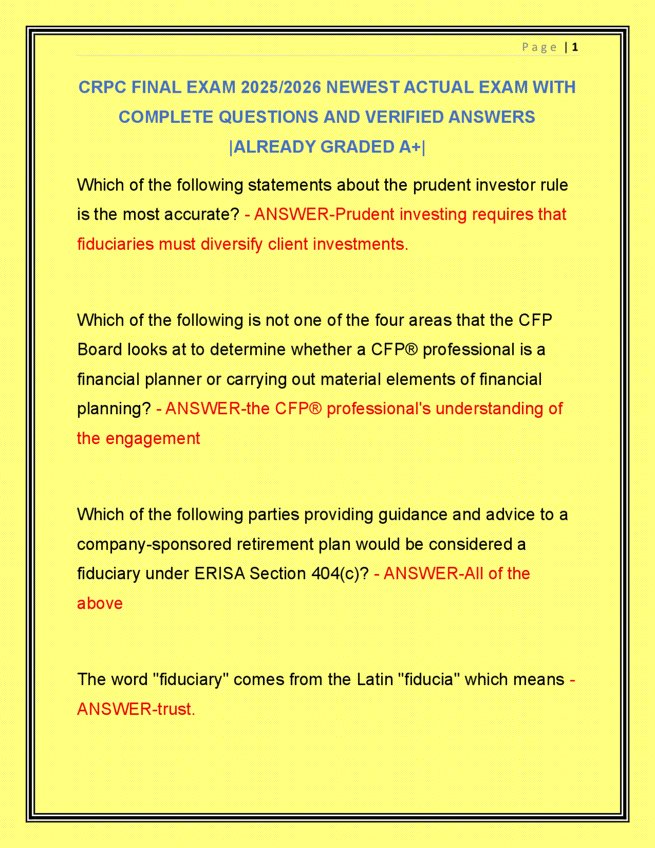 CRPC FINAL EXAM 2025/2026 NEWEST ACTUAL EXAM WITH COMPLETE QUESTIONS ...