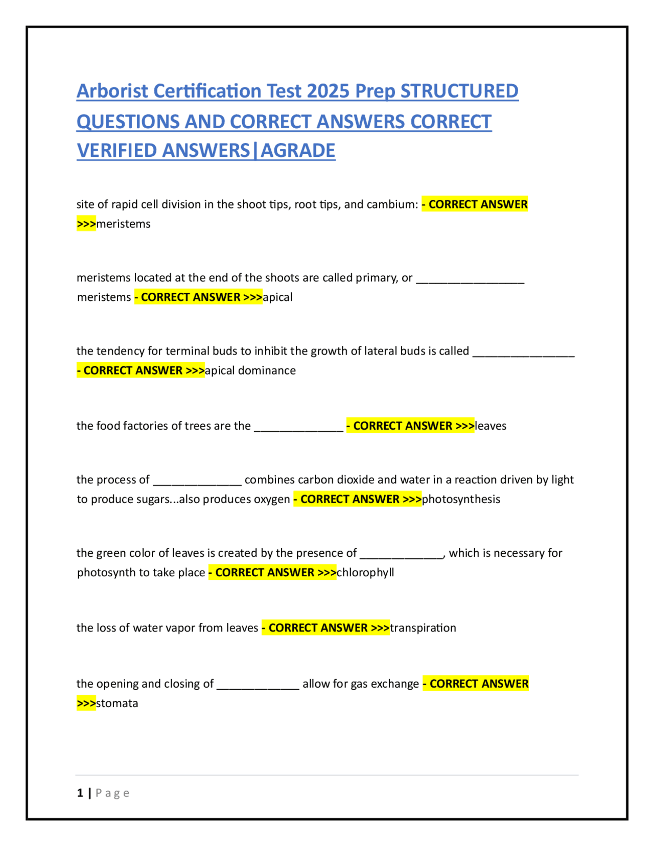 Arborist Certification Test Prep: Structured Questions and Verified ...