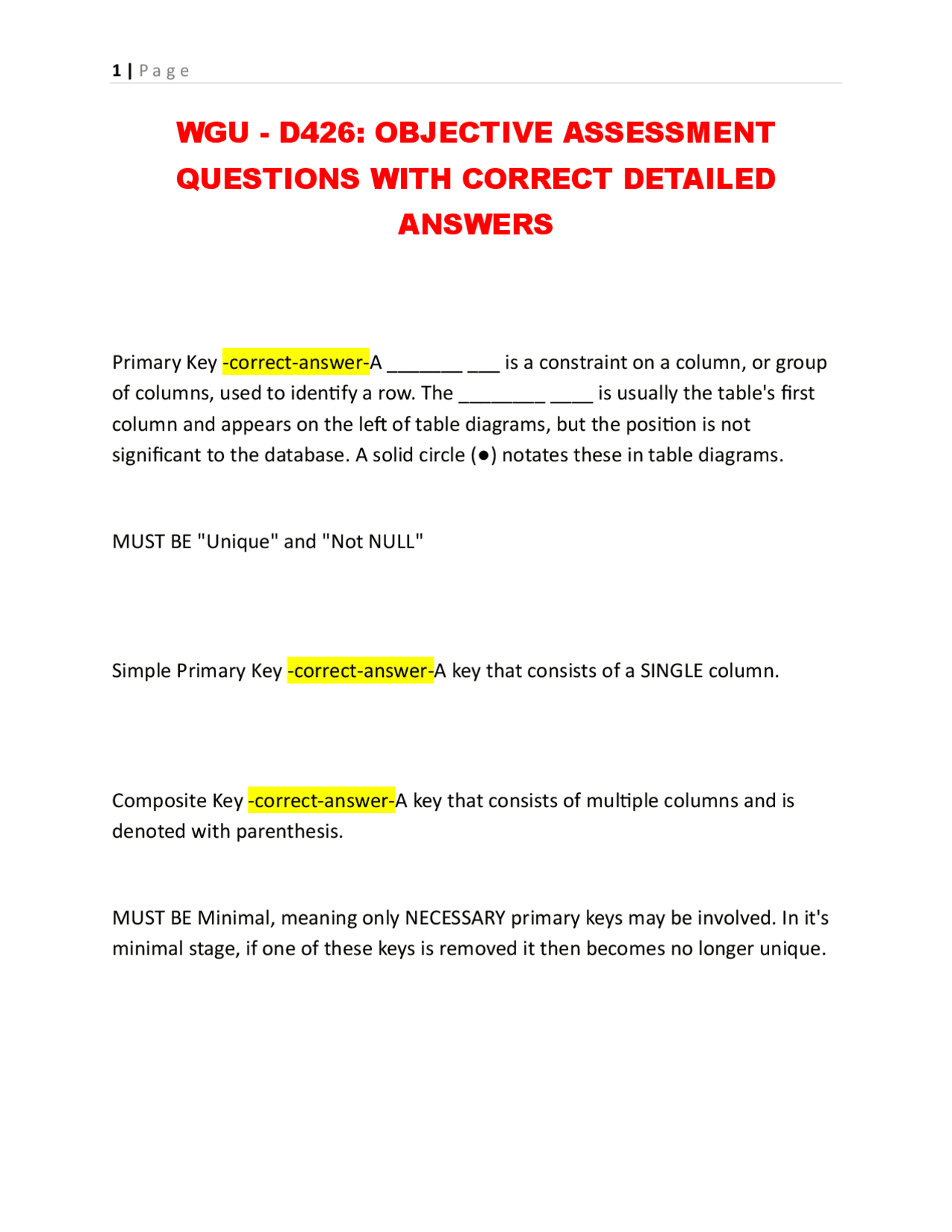 Database Concepts: Objective Assessment Questions and Answers | Exams ...