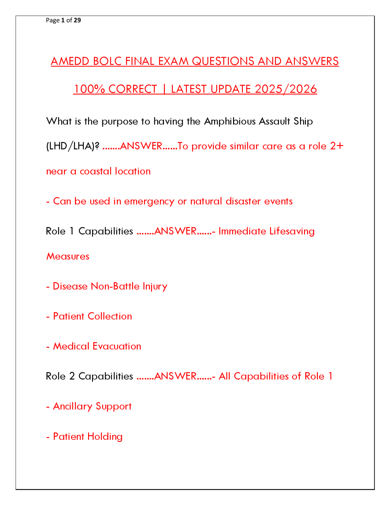 AMEDD BOLC Final Exam Guide 2025/2026: 100% Correct Answers & Full ...