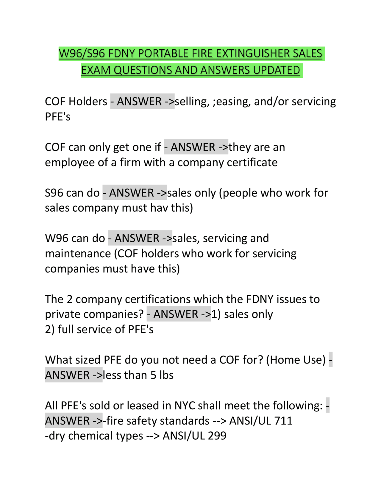 FDNY Portable Fire Extinguisher Sales Exam: Q&A for COF Holders | Exams ...