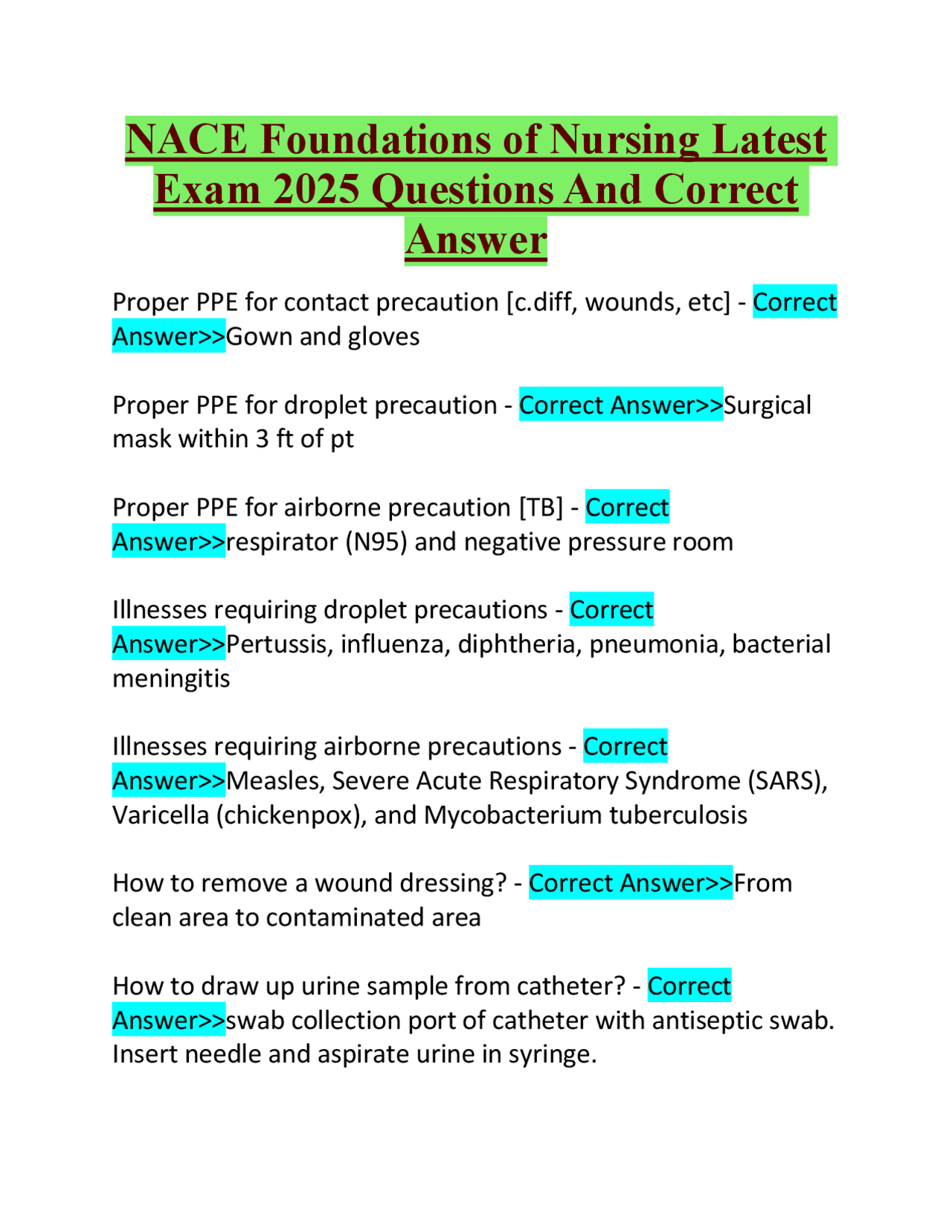 Nursing Exam Questions and Answers: NACE Foundations of Nursing 2025 ...