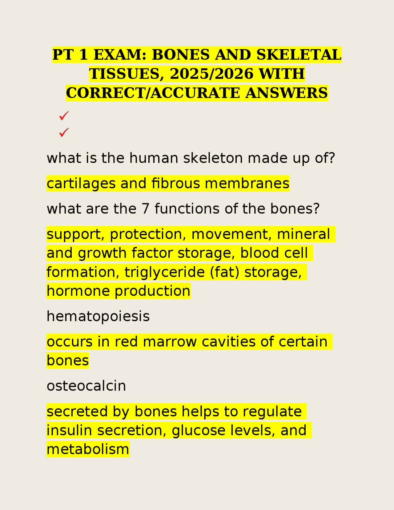 Bones and Skeletal Tissues Exam Questions and Answers | Exams Advanced ...