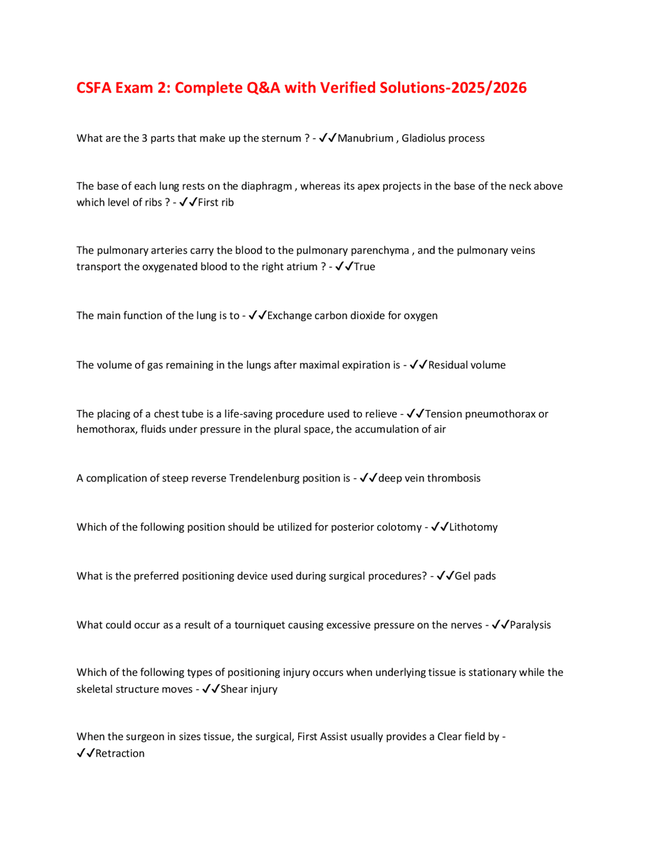 CSFA Exam 2: Complete Q&A with Verified Solutions-2025/2026 | Exams ...