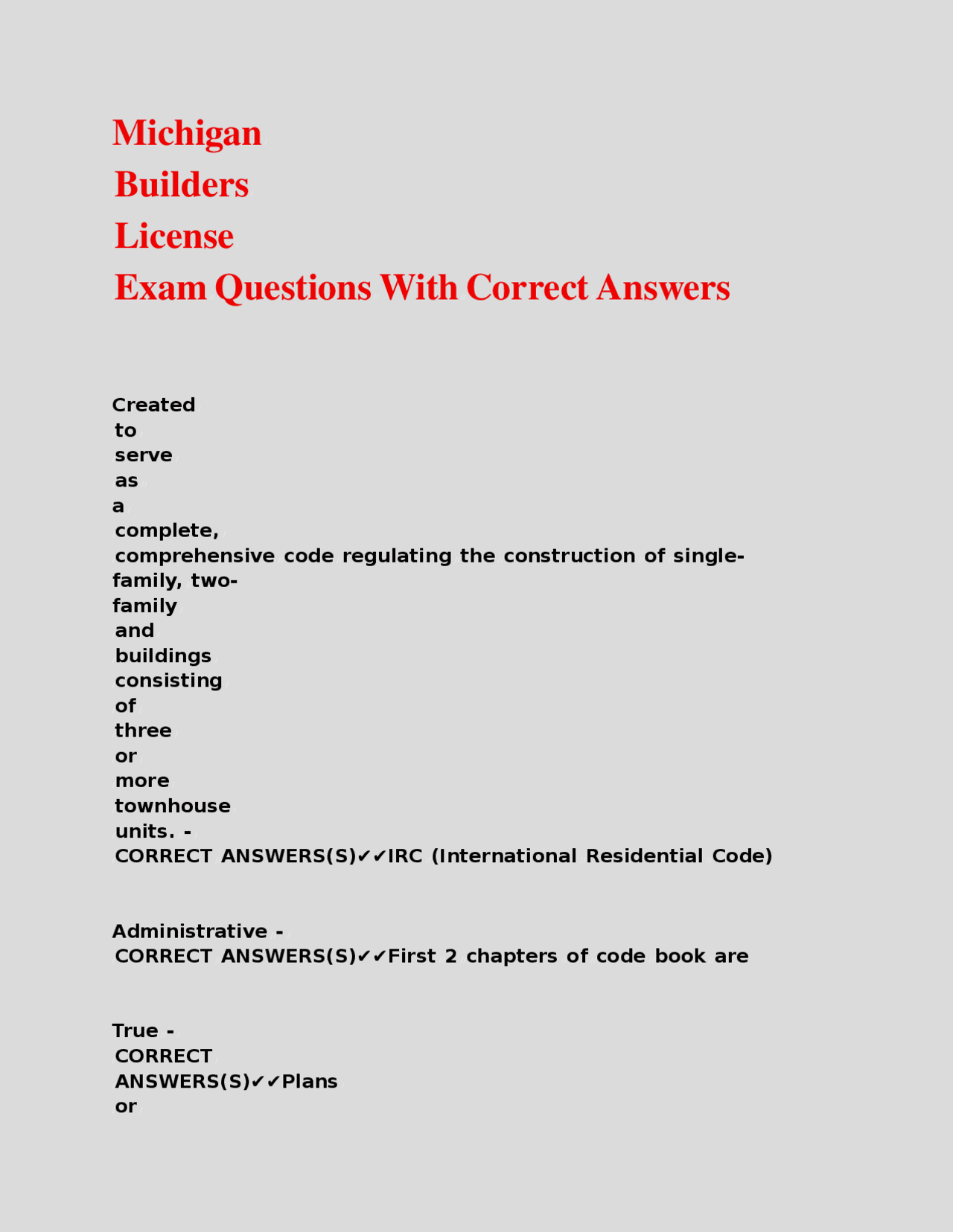 Michigan Builders License Exam Questions with Correct Answers | Exams ...