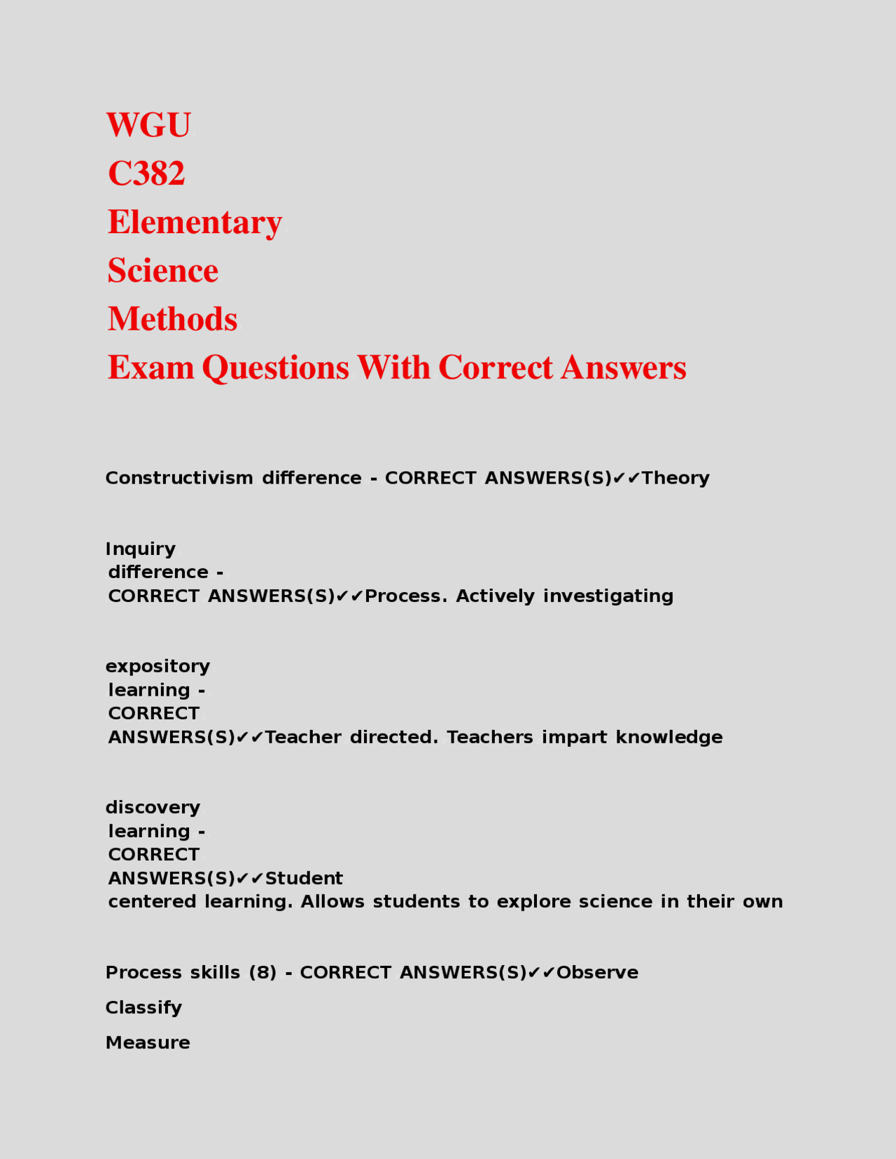 Elementary Science Methods Exam Questions and Answers | Exams Science ...