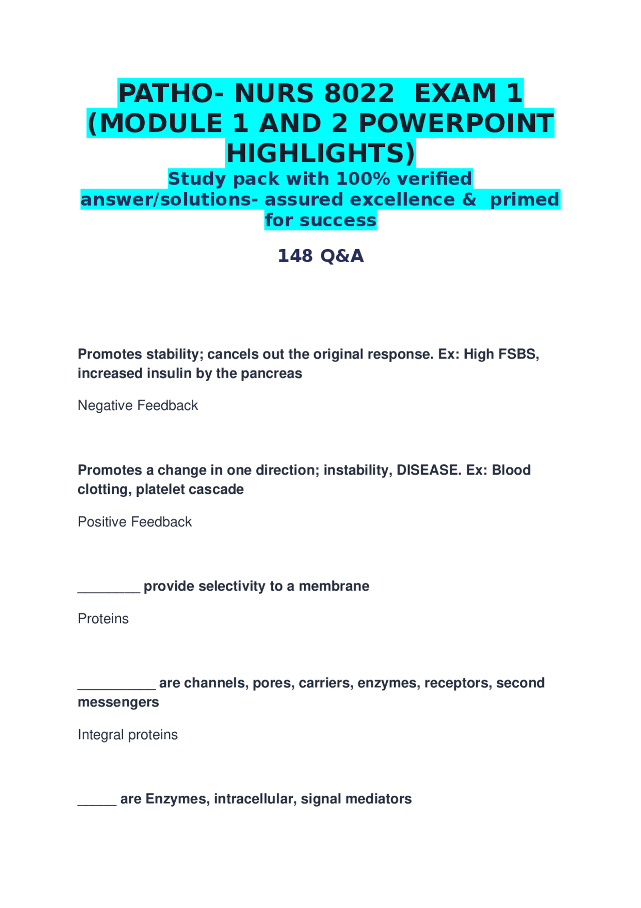 PATHO- NURS 8022 EXAM 1 (MODULE 1 AND 2 POWERPOINT HIGHLIGHTS) Study ...