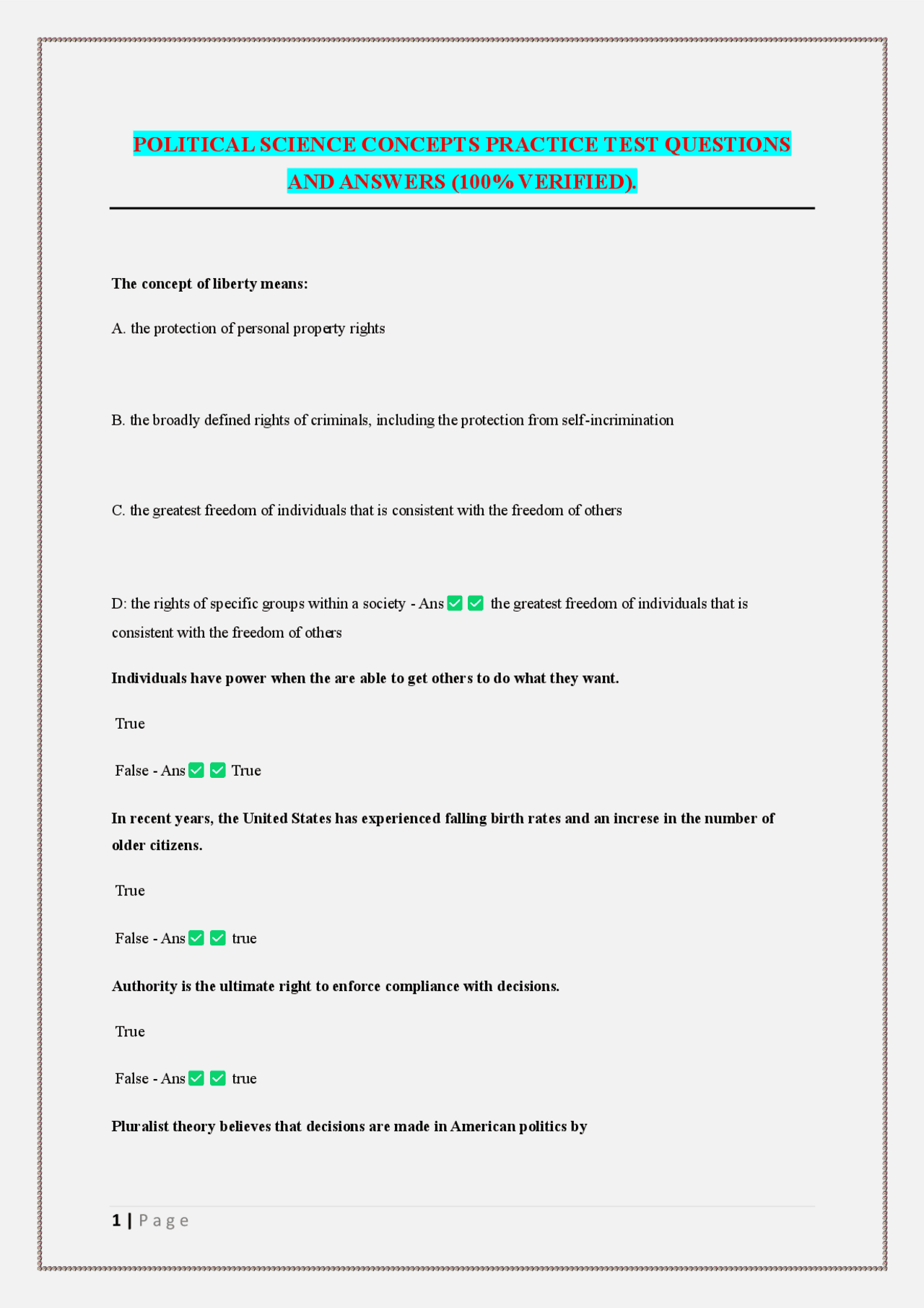 Political Science Concepts: Practice Test Questions and Answers - Prof ...